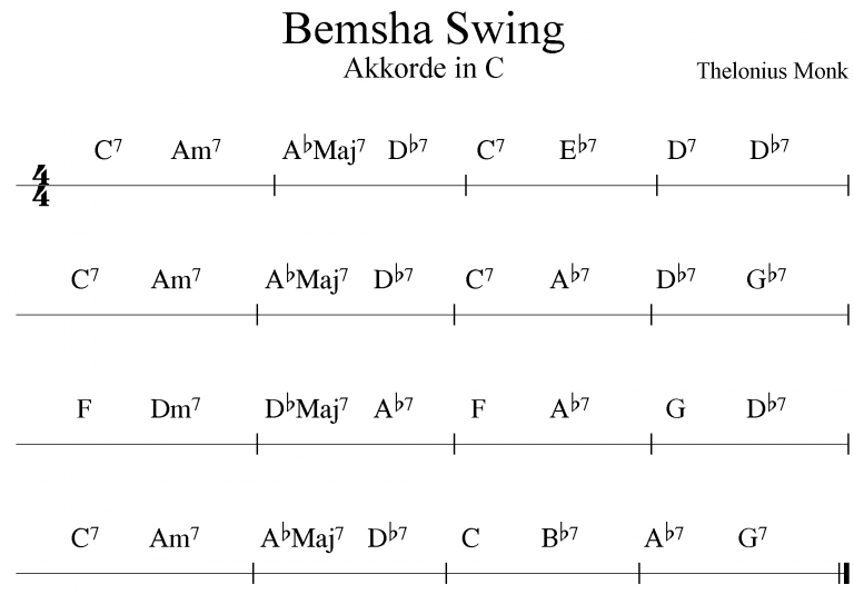 Bemsha Swing. Blues von Thelonius Monk als Play-Along zum Üben
