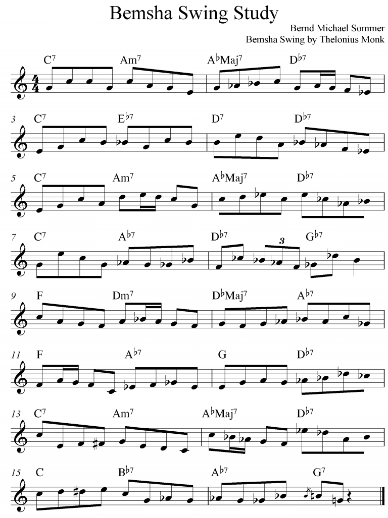 Bemsha Swing Study - mit einer eigenen Etüde Improvisation vorbereiten
